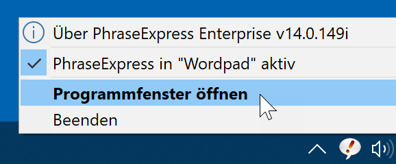 PhraseExpress - Benutzeroberfläche