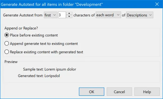 PhraseExpress - Bulk editing