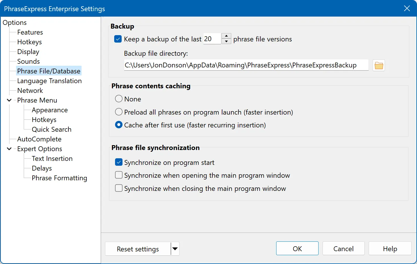PhraseExpress - Database