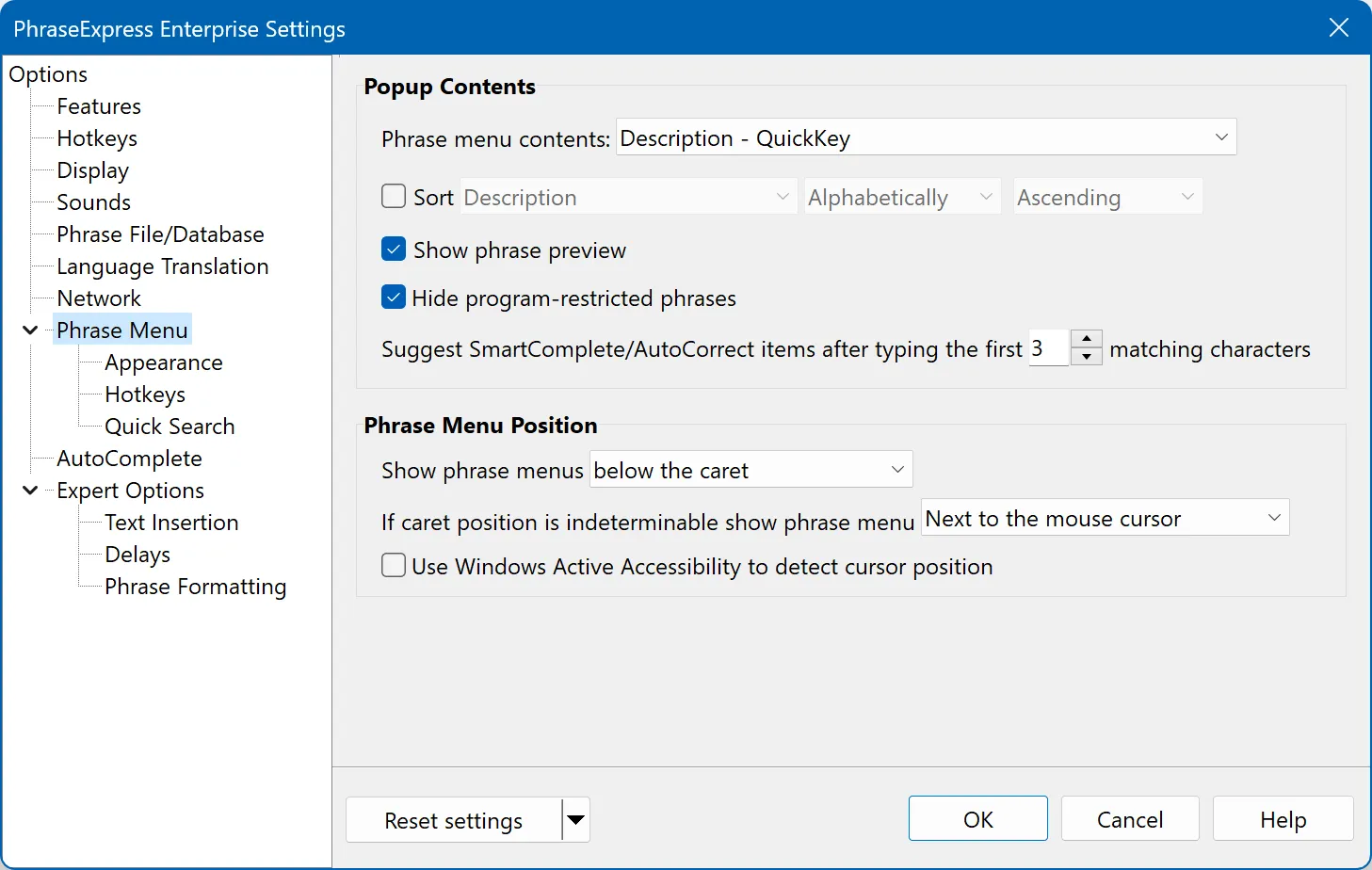 PhraseExpress - Phrase Menu