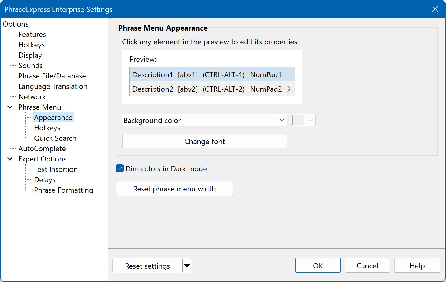 PhraseExpress - Phrase Menu